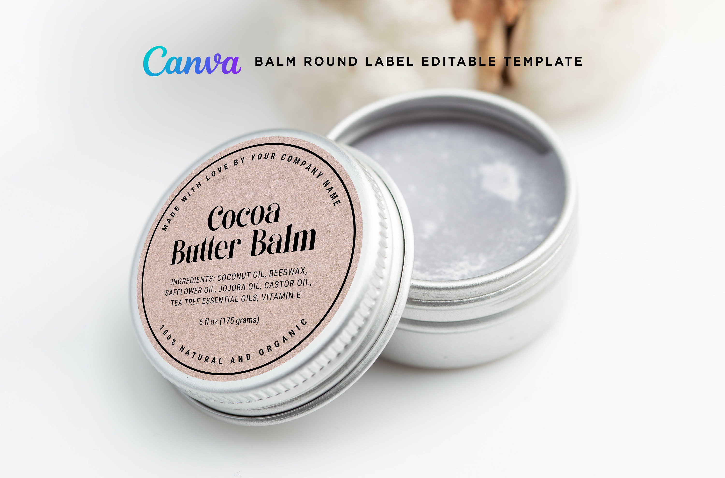 Printable Skincare Balm Round Label Sticker, Tin Can Round Label ...