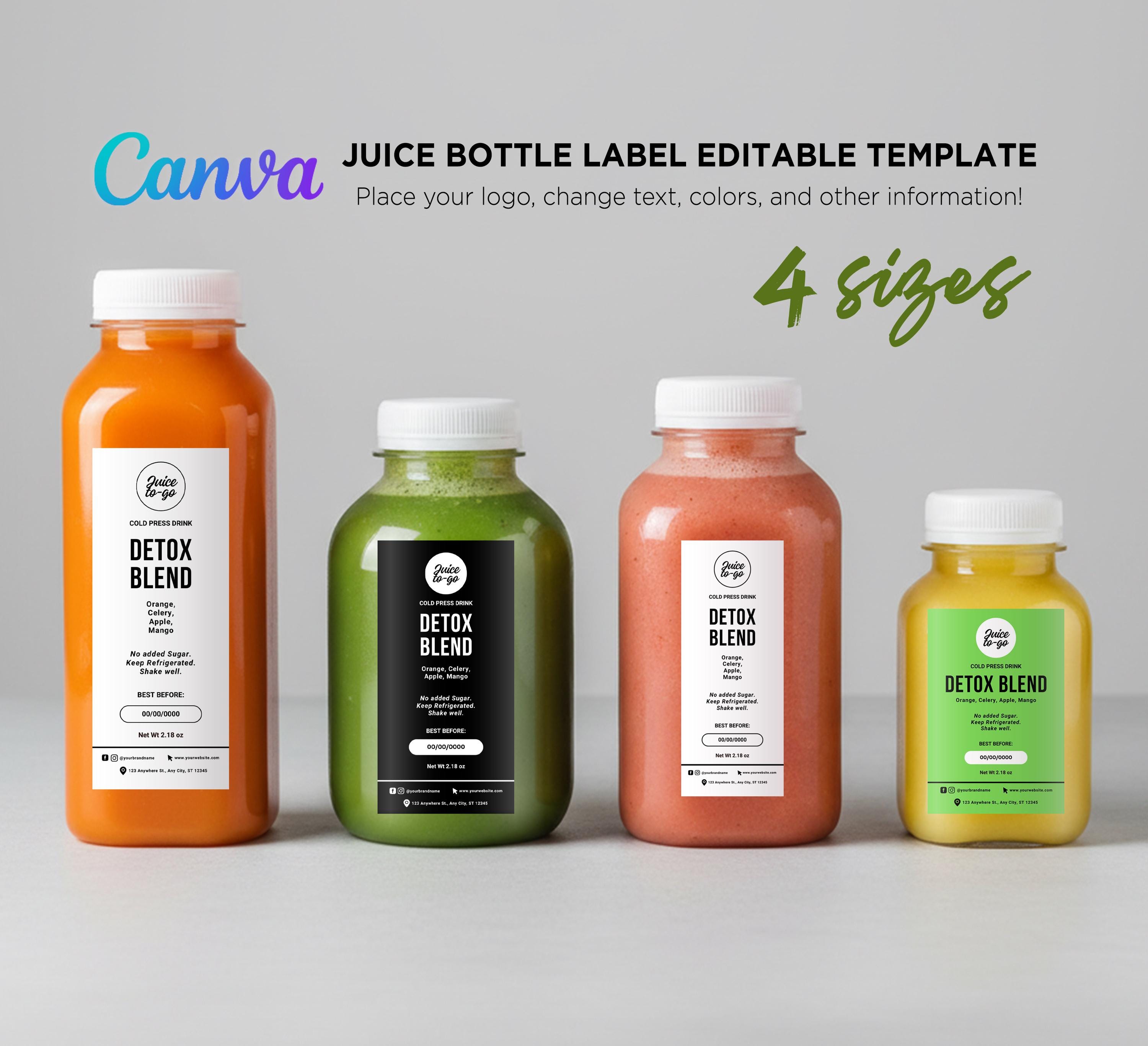 Juice Bottle Label Sticker, Cold Press Drinks Bottle, 2 Oz Juice Bottle ...