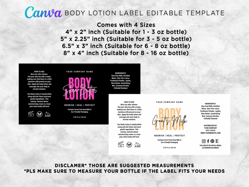 Body Lotion Bottle Labels Design, Lotion Label Template, Handmade ...