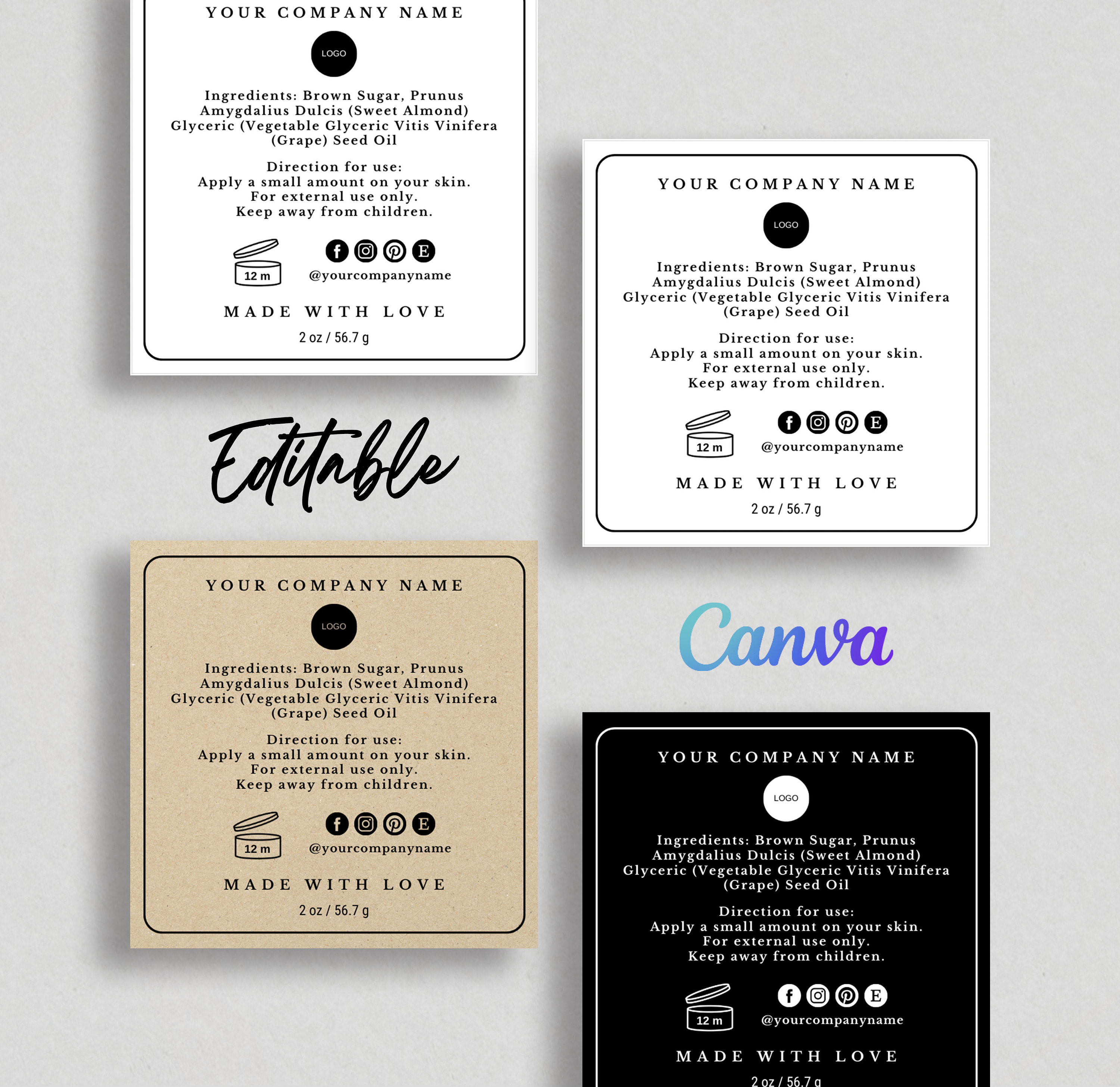 Product Ingredients Square Label, Ingredients Back Square Label ...