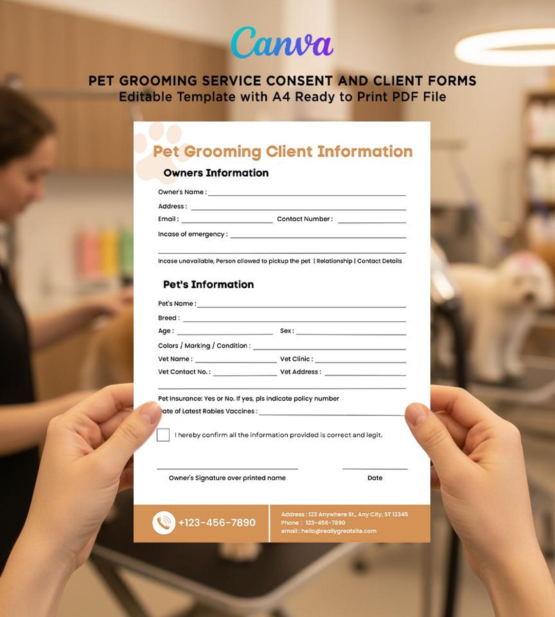 Printable Pet Grooming Business Forms, Pet Grooming Salon Forms, Pet ...