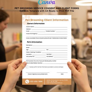 Printable Pet Grooming Business Forms, Pet Grooming Salon Forms, Pet ...
