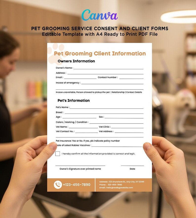 Printable Pet Grooming Business Forms, Pet Grooming Salon Forms, Pet ...