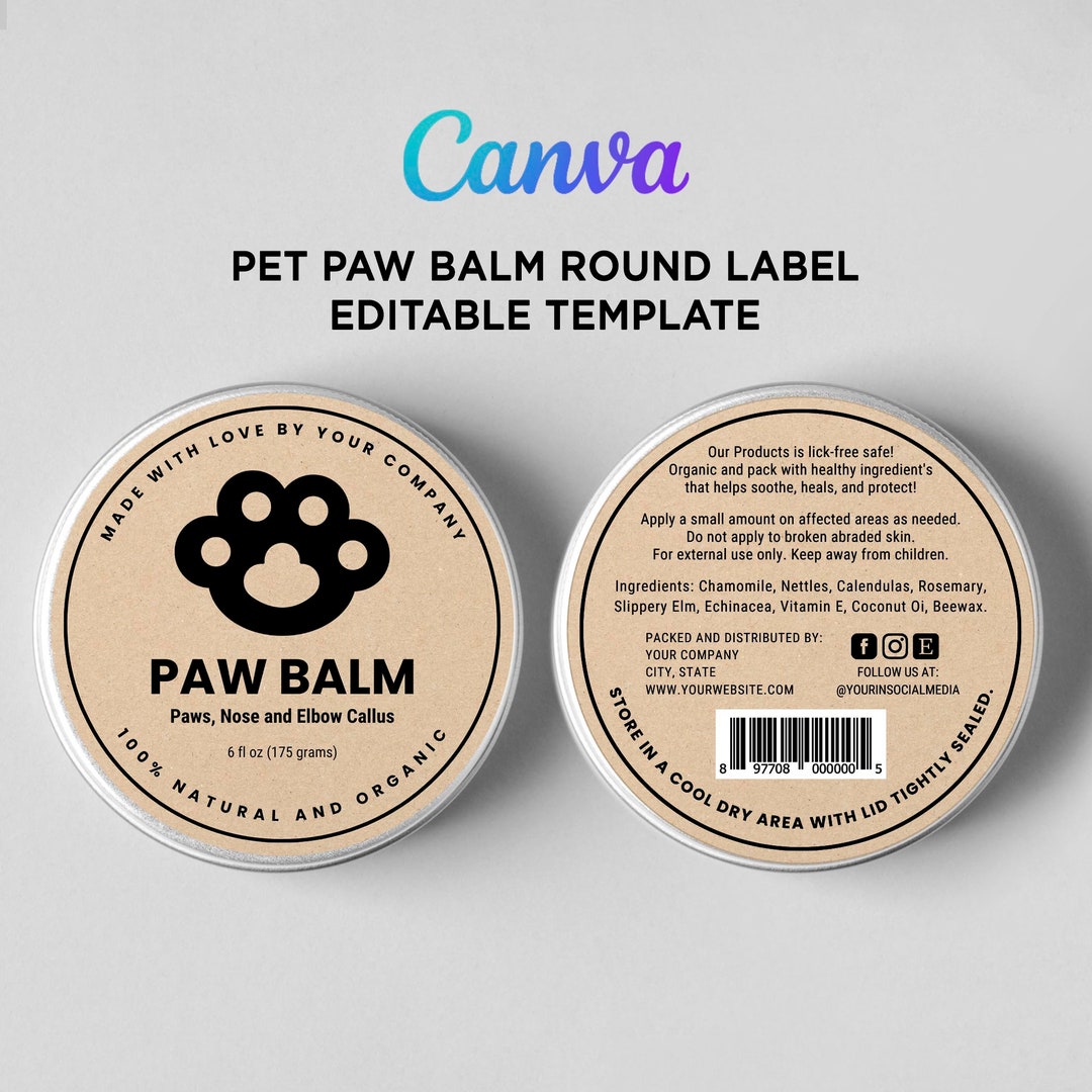 Printable Paw Care Labels, Dog Cream, Dog Nose Balm, Dog Salve Labels ...
