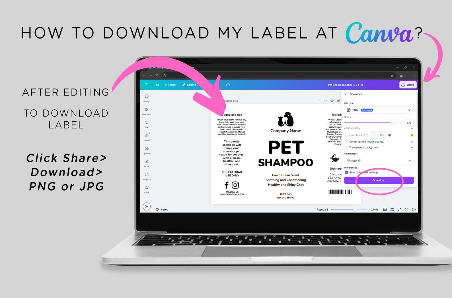 Editable Pet Shampoo Label Template: DIY Dog & Cat Grooming (canva ...