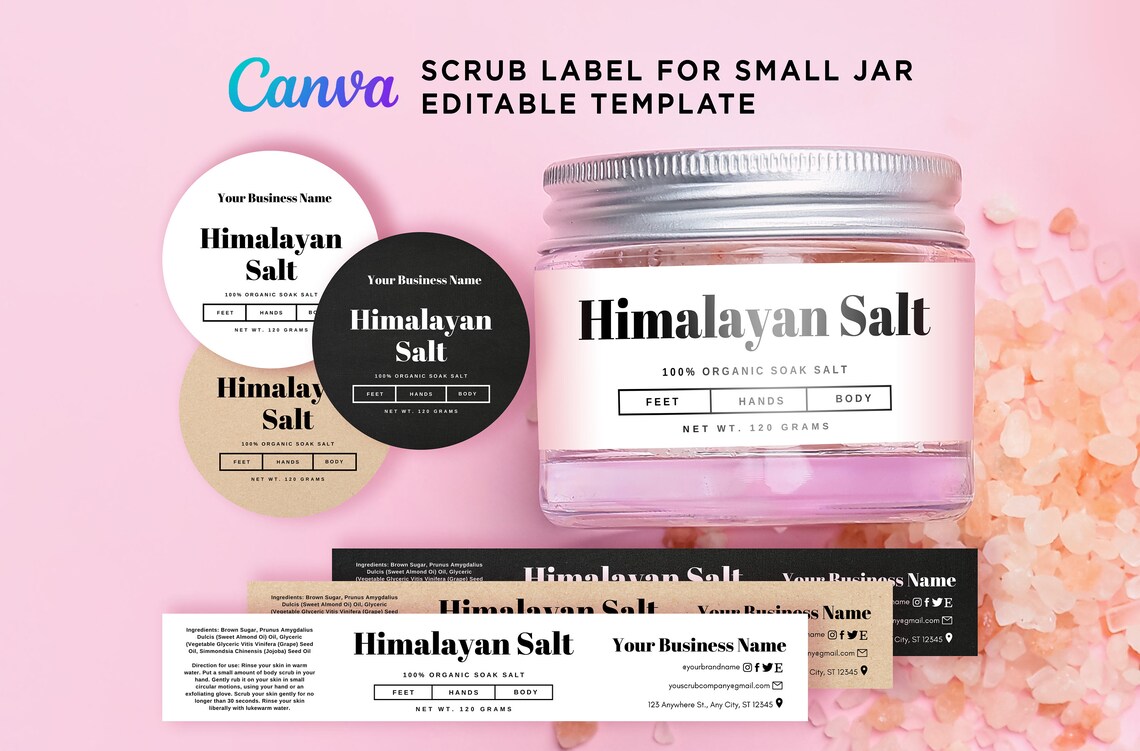 Small Jar Printable Scrub Label Sticker, Himalayan Salt Label, Body ...
