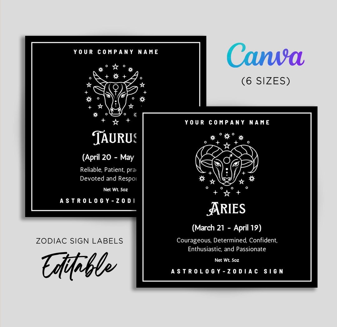 Square Zodiac Sign Labels, Zodiac Sign Candle Label, Astrology Candles ...