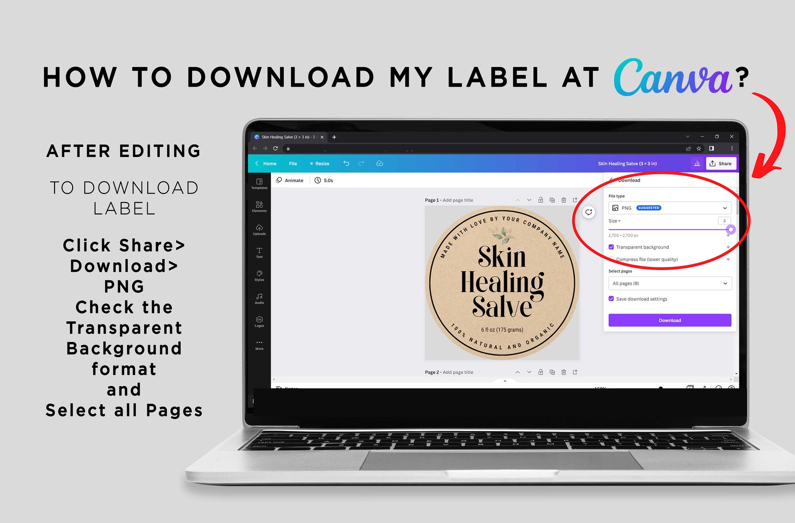 Printable Skin Healing Salve Round Label Sticker, Skincare Balm Round ...