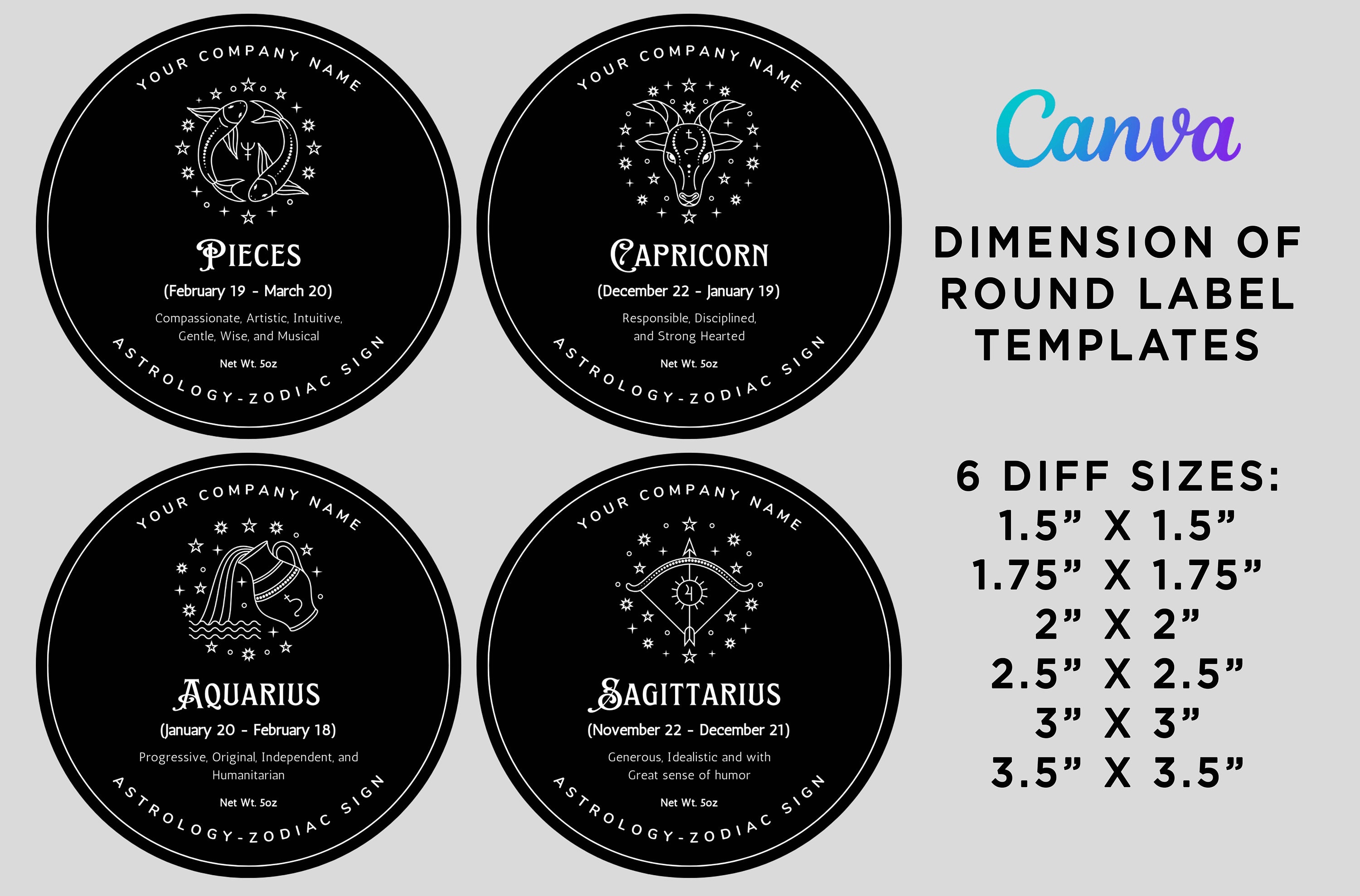 Printable Zodiac Sign Labels, Zodiac Sign Label for Candle, Astrology ...