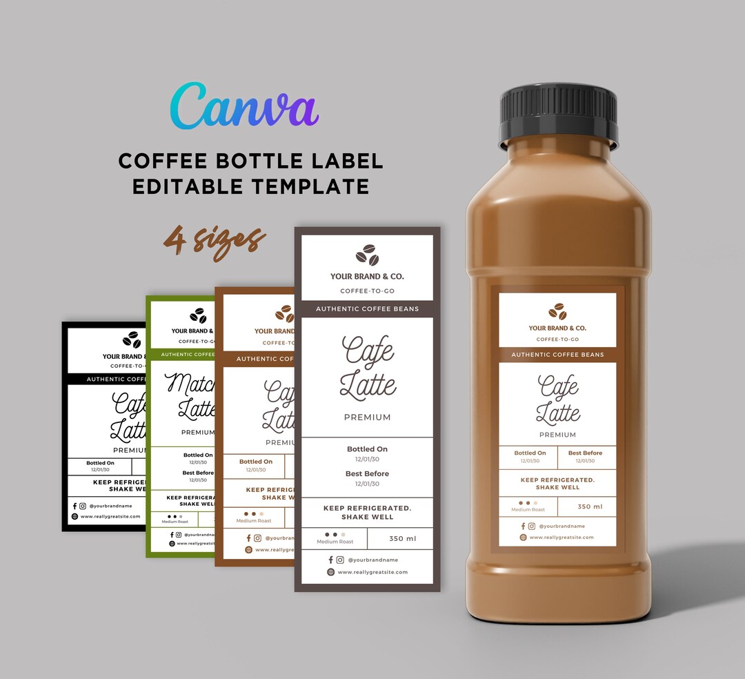 Coffee Bottle Labels, Iced Coffee Labels, Drink Labels, Juice Bottle ...