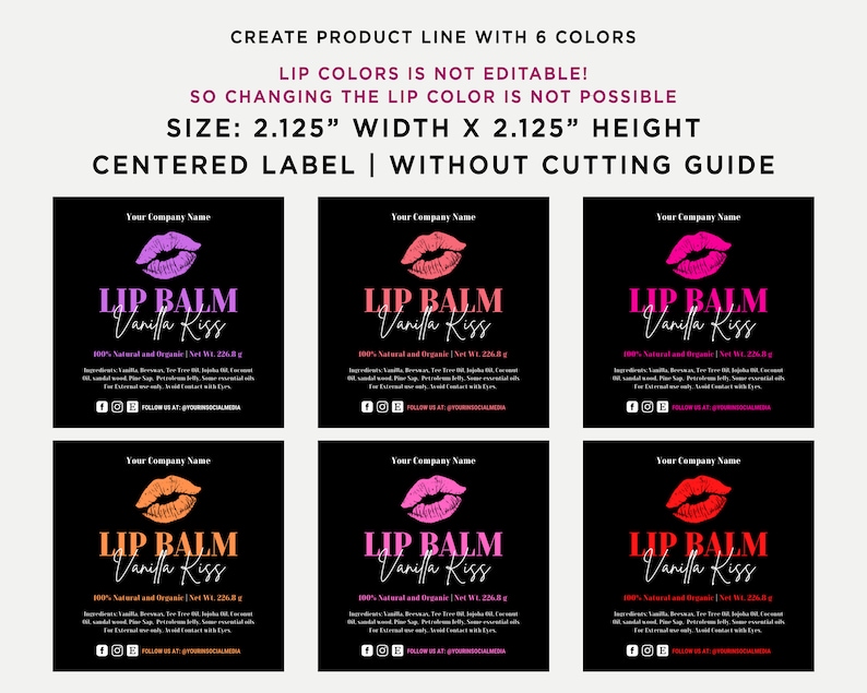 Lip Balm Wrap Label Sticker, Lip Chapstick Labels, Lip Balm Black Label ...