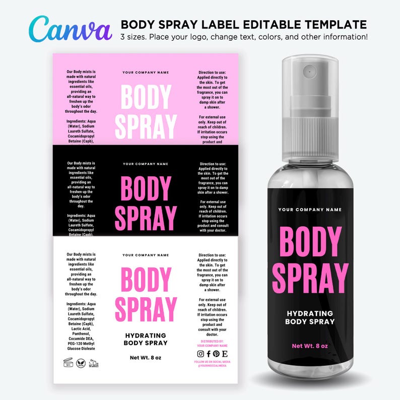 Body Spray Labels, Body Mist Labels, Body Perfume Labels, Hydrating ...