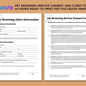 Printable Pet Grooming Business Forms, Pet Grooming Salon Forms, Pet ...