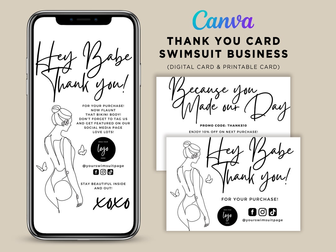 Printable Bikini Card, Digital Thank You Card for Swimsuit, Swimsuit ...