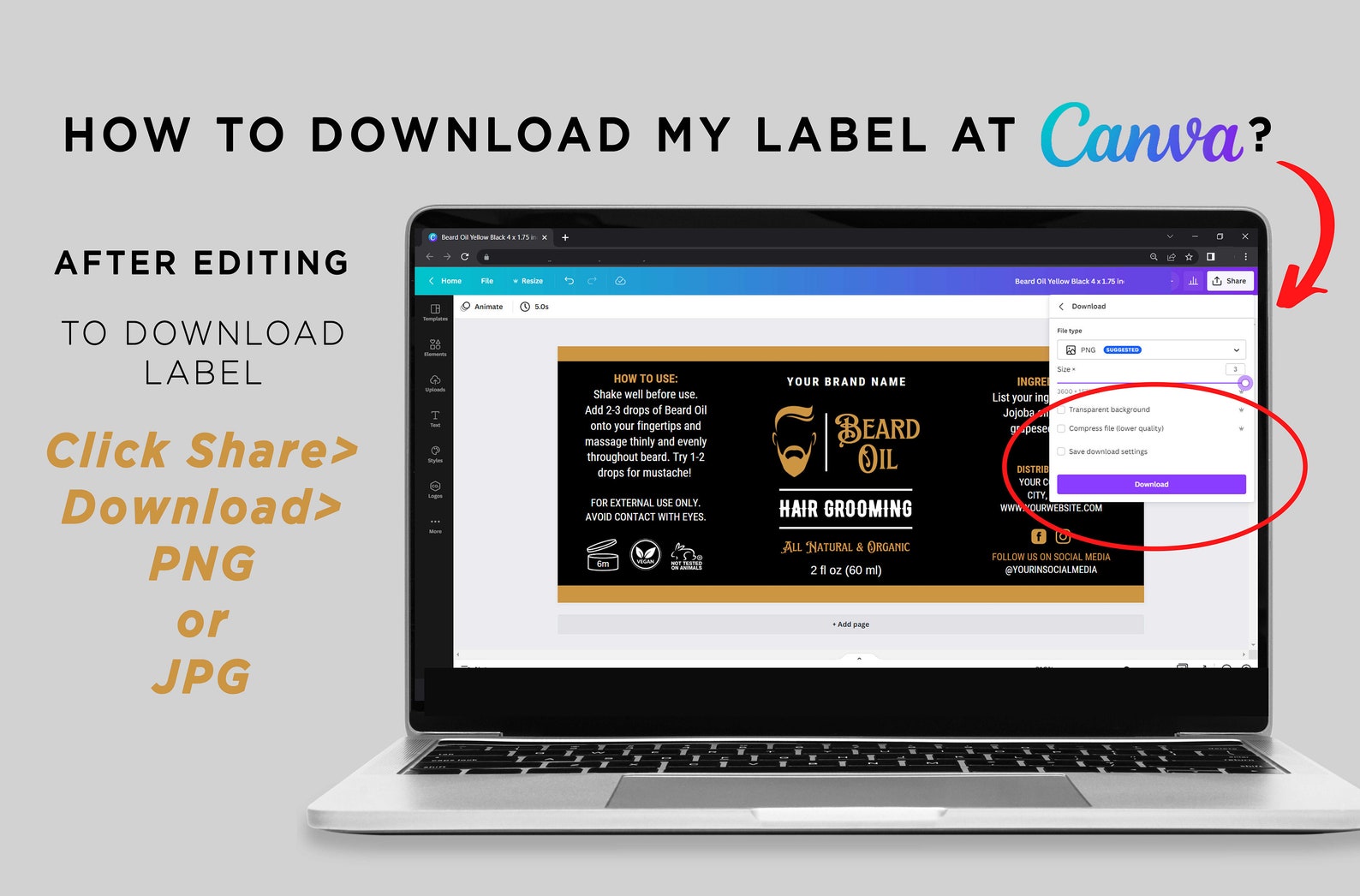 Printable Beard Oil Label Design, Men Care Label, Beard Oil Dropper ...