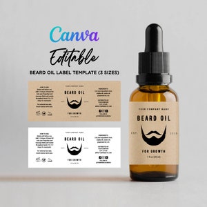 Editable Beard Oil Labels, Beard Oil Bottle Dropper Label, Beard Oil ...