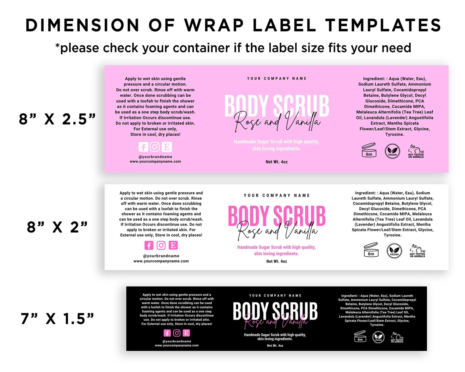 Body Scrub Wrap Labels, Sugar Scrub Labels, Foot Scrub Labels, Bath ...