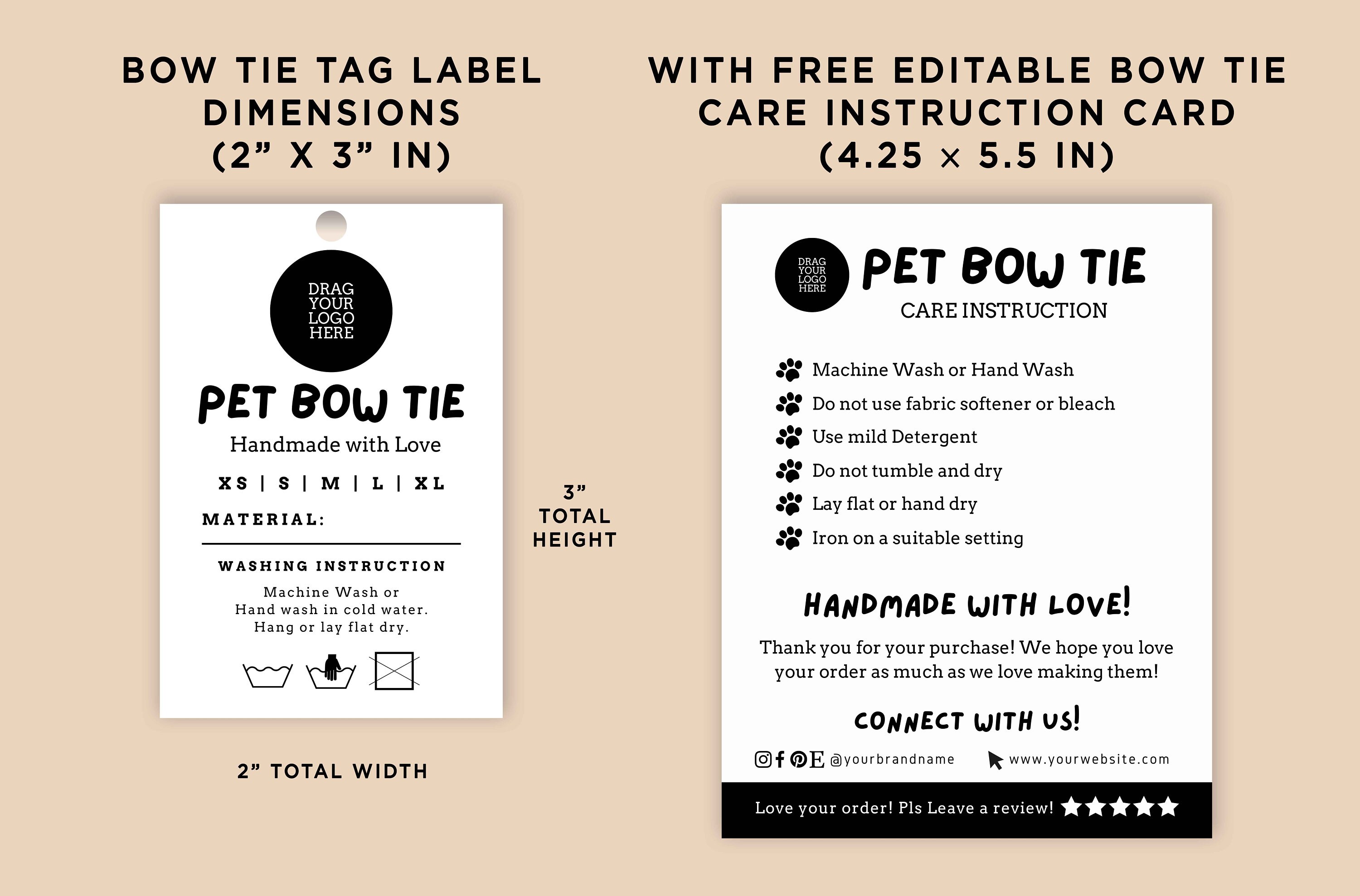 Printable Card for Pet Bow Tie Business, Dog Bow Tie Tags, DIY Pet Bow ...