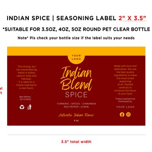 Printable Indian Blend Spice Wrap Label, Indian Seasoning Label, 4oz ...