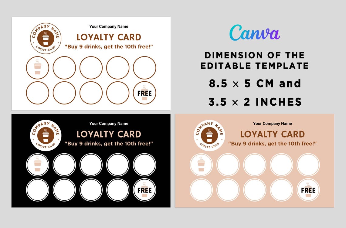 Coffee Shop Loyalty Card Editable Canva Template, Customizable Cafe ...