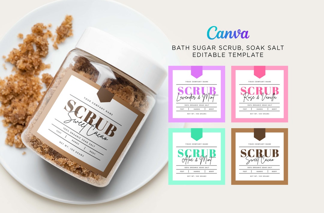 Printable Bath Body Scrub Label, Sugar Scrub Label, Bath Salt Label ...