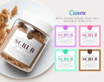 Printable Bath Body Scrub Labels for Low Profile Jars, Small Jar, Sugar ...