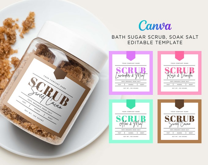 Editable Body Product Label Template, Wrap Around Body Butter or Scrub ...