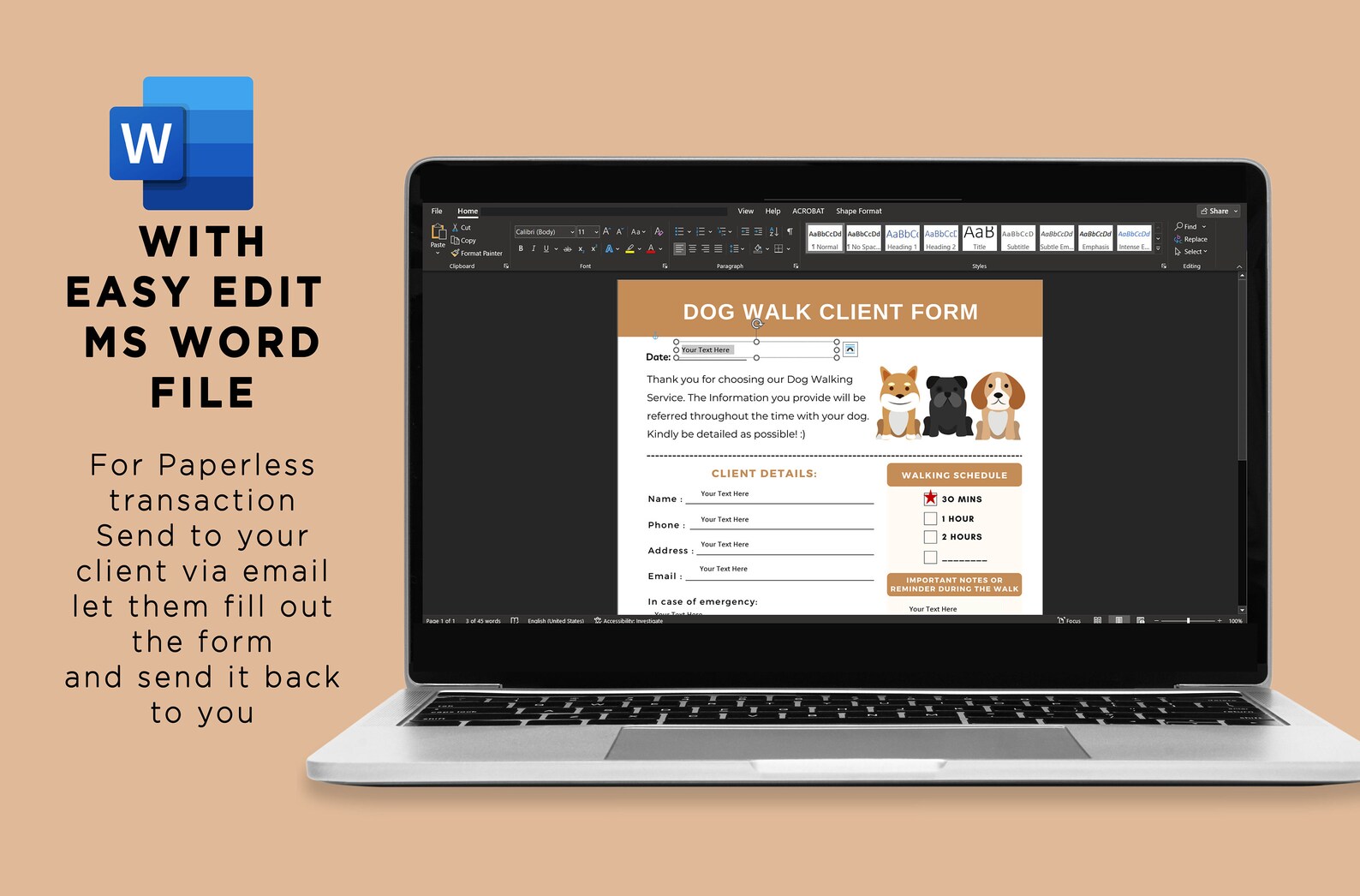 Printable Dog Walk Client Form, Dog Walk Service Dog Information, Dog ...