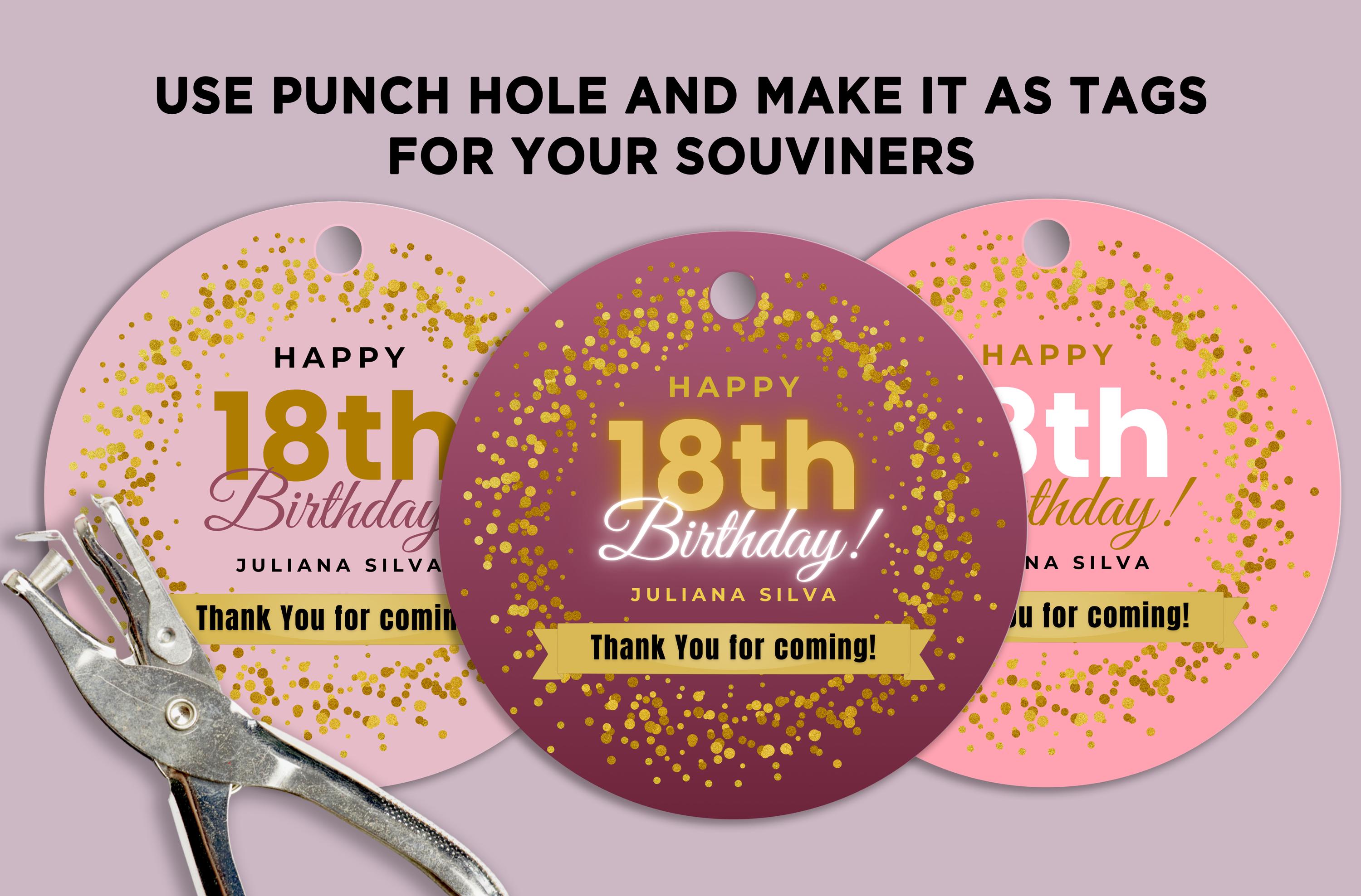 Editable Happy Birthday Stickers Pink and Gold, Gift Round Labels Canva ...