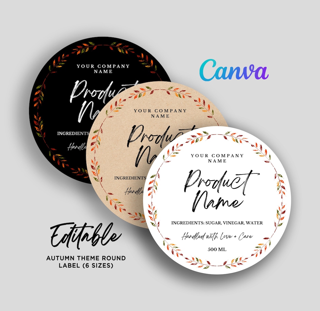 Editable Autumn Leaves Round Label Template, Fall Leaves Circle Sticker ...