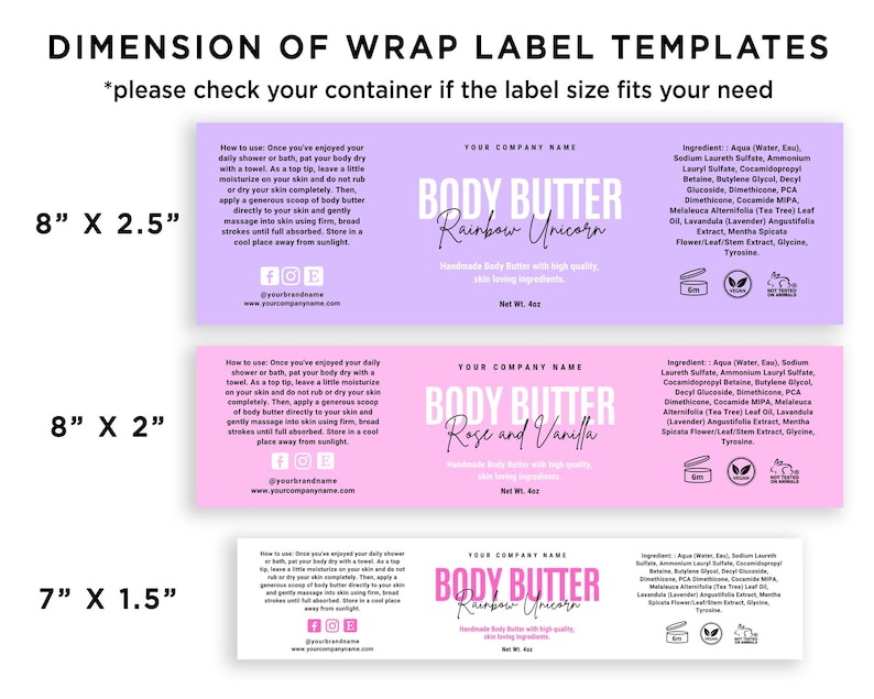 Body Butter Wrap Labels, Whipped Body Butter Labels, Whipped Body ...