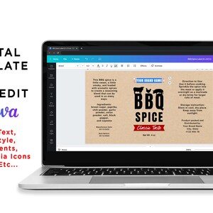 Printable BBQ Spice Wrap Label Design, Barbeque Rub 8oz, 6oz, 4oz BBQ ...