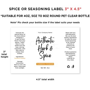 Printable Authentic Herb and Spice Label, Turmeric Powder Labels, Herb ...