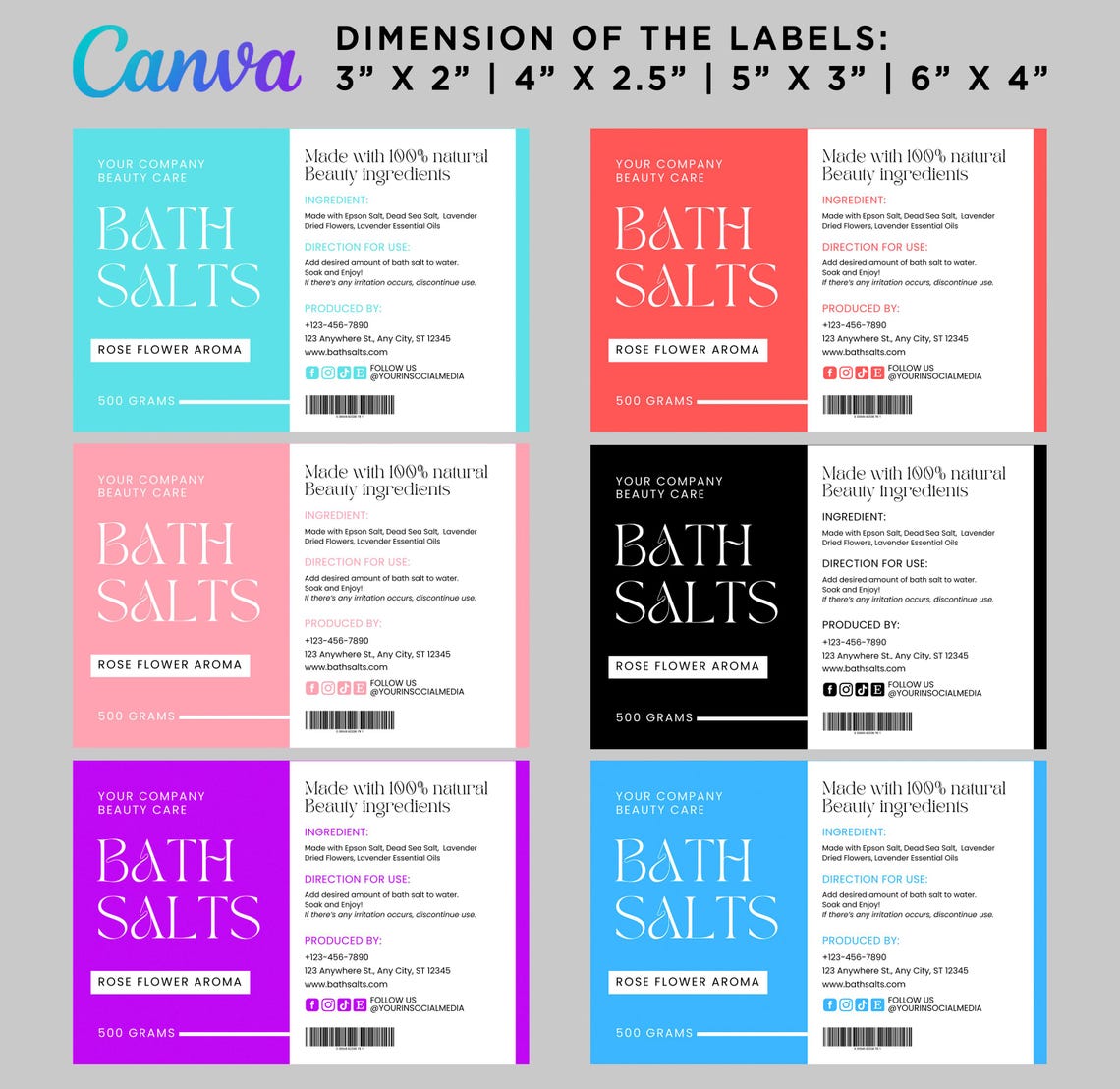Bath Salts Label Template: Editable Pouch Packaging (canva) - Etsy