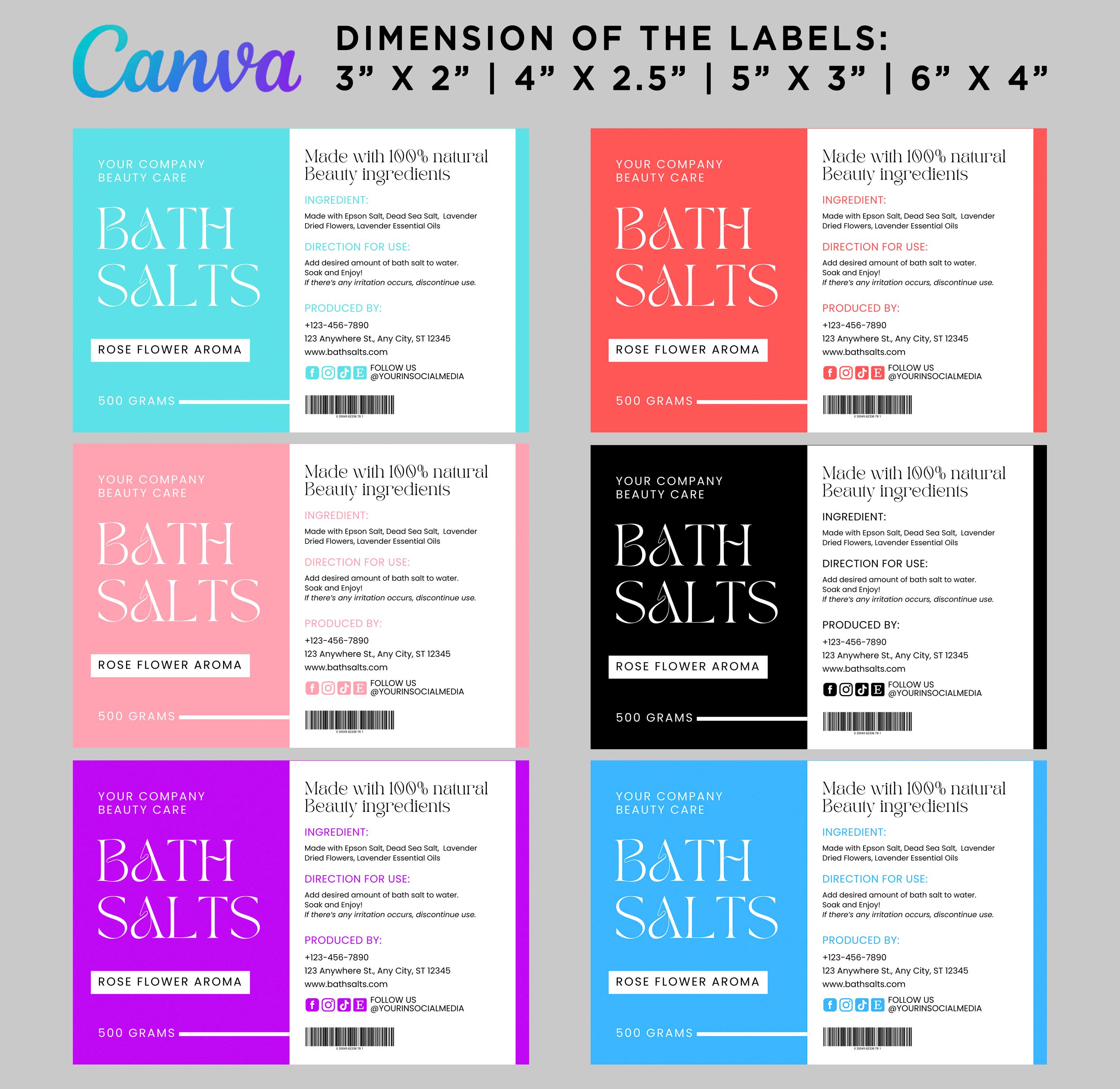 Bath Salts Label Template: Editable Pouch Packaging (canva) - Etsy