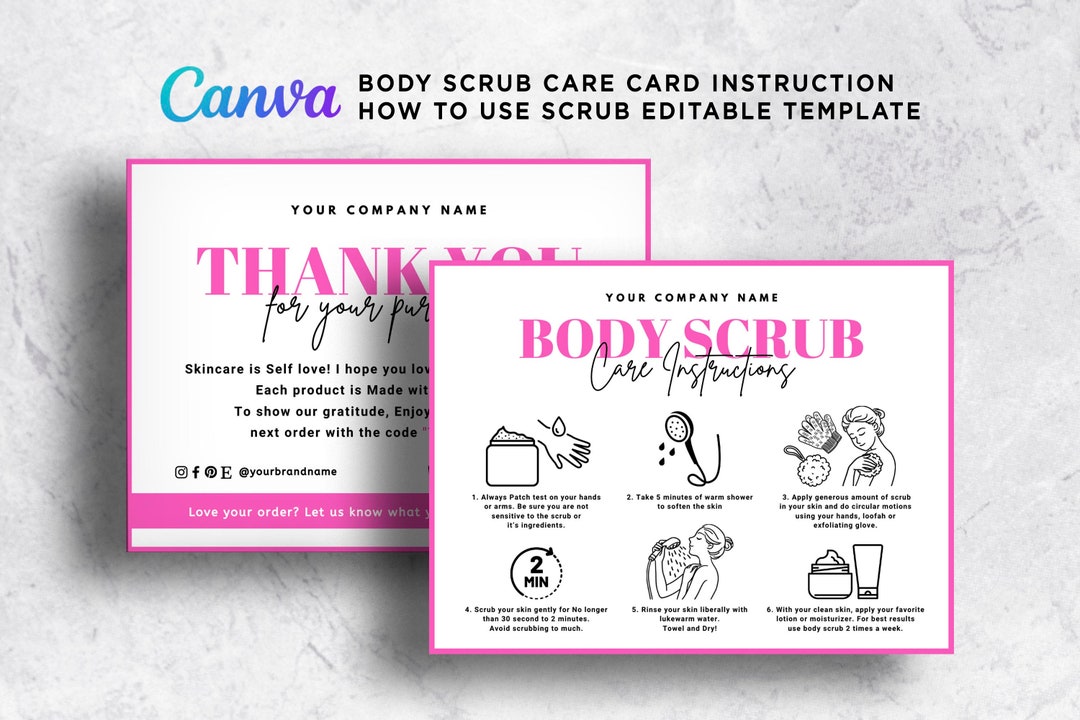 Body Scrub Instruction Guide Bath Scrub Care Card How to Use - Etsy