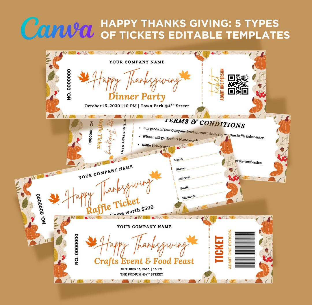 Editable Thanksgiving Ticket Kit, 5-in-1 Raffle, Party, and Shopping ...