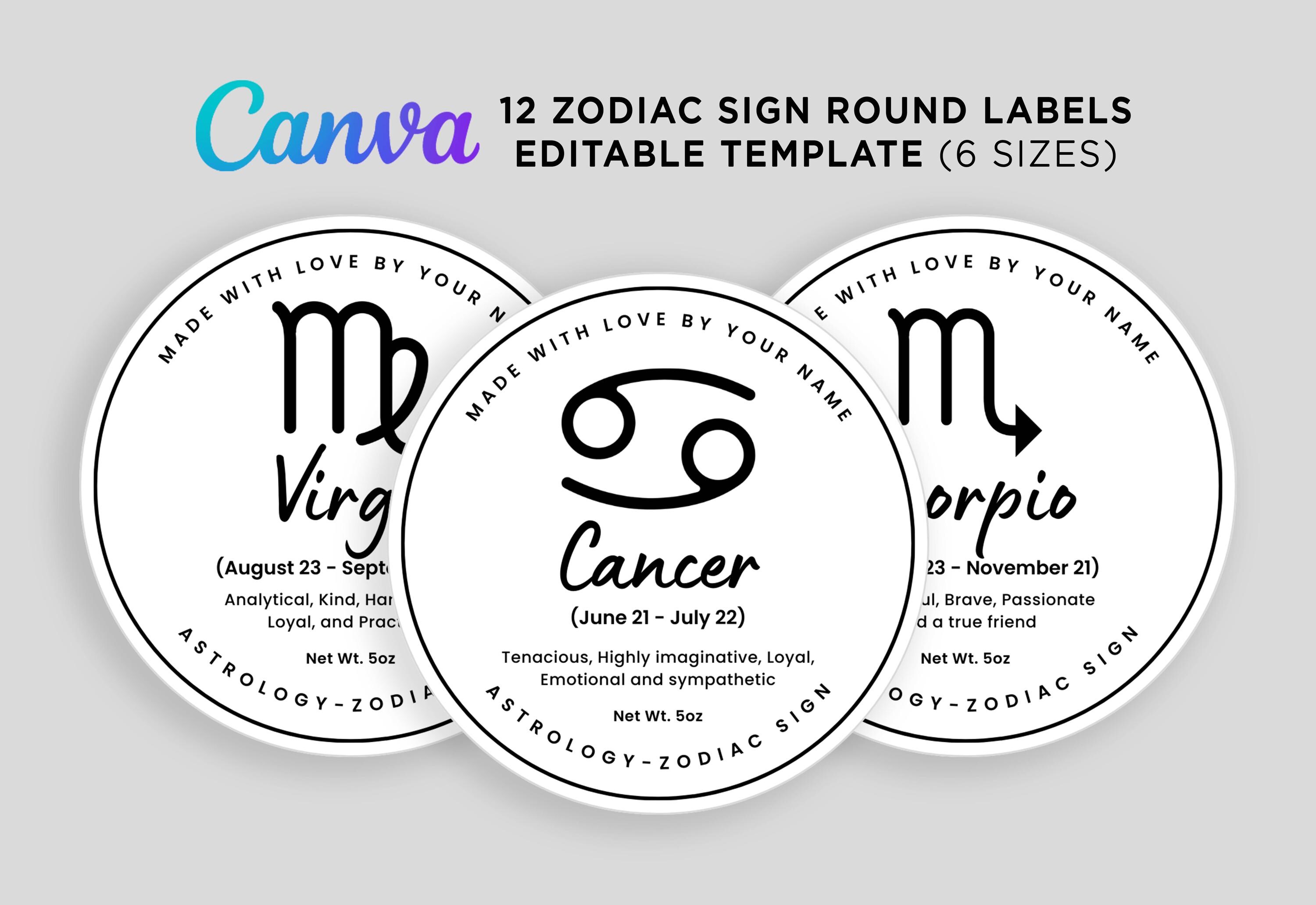 Zodiac Sign Round Labels, Zodiac Sign Candles, Horoscope Candle, Zodiac ...