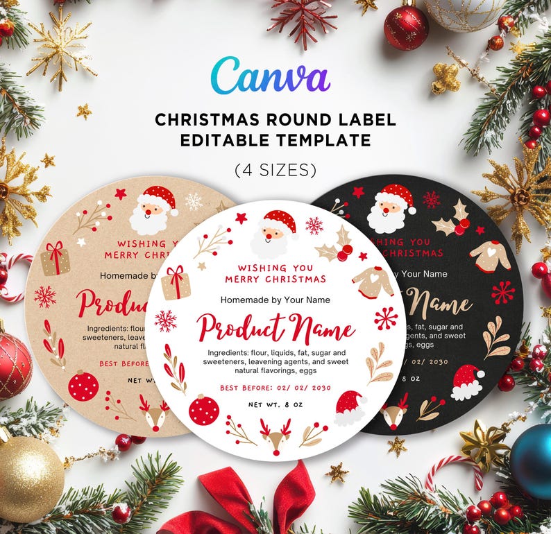 Christmas Labels, Christmas Round Tags, Christmas Round Labels ...
