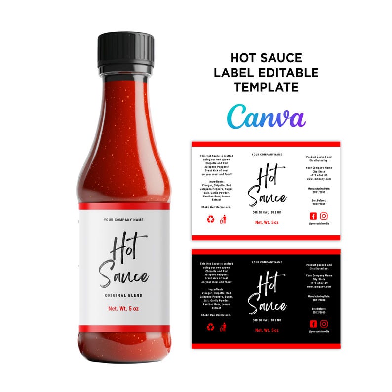 Editable Hot Sauce Label, Printable Hot Sauce Bottle Label, Hot Sauce ...