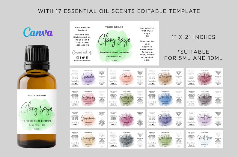 Essential Oil Labels, Dropper Bottle Labels, 5ml Essential Oils, 15ml ...