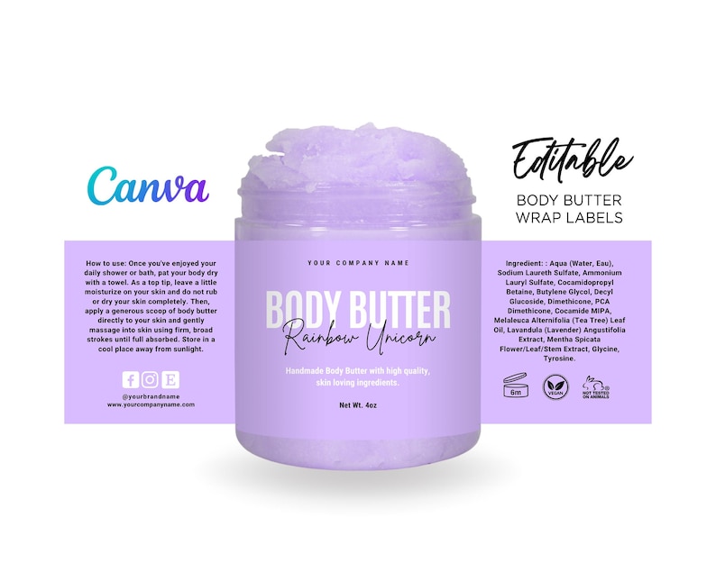 Body Butter Wrap Labels, Whipped Body Butter Labels, Whipped Body ...