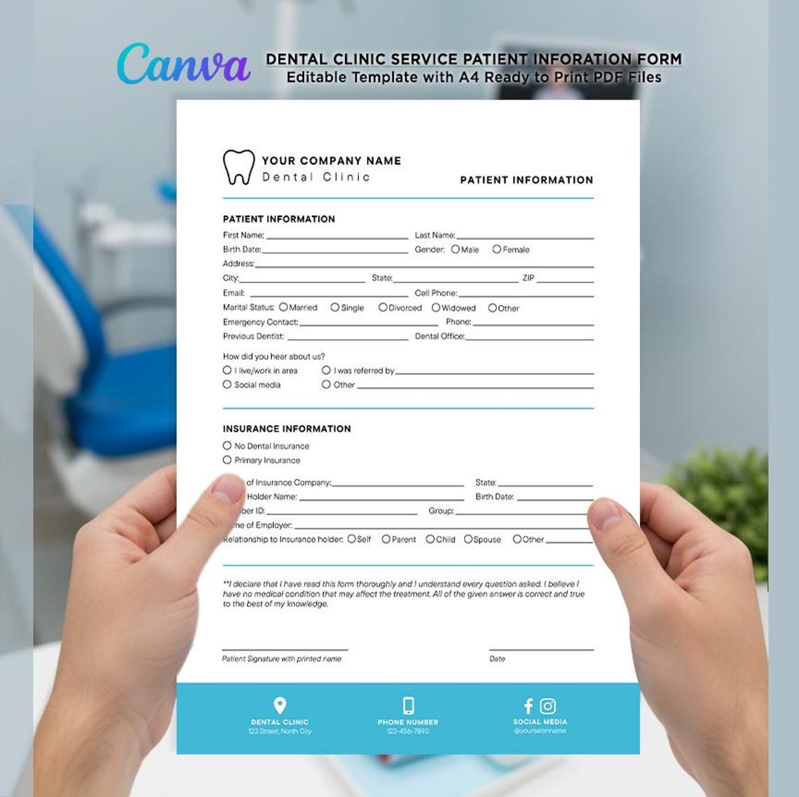 Printable Dental Clinic Patient Information, Dental Office Forms, New ...