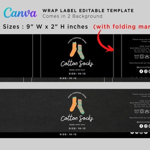 Printable Sock Wrap Labels, Black Cotton Socks Label Designs, Handmade ...