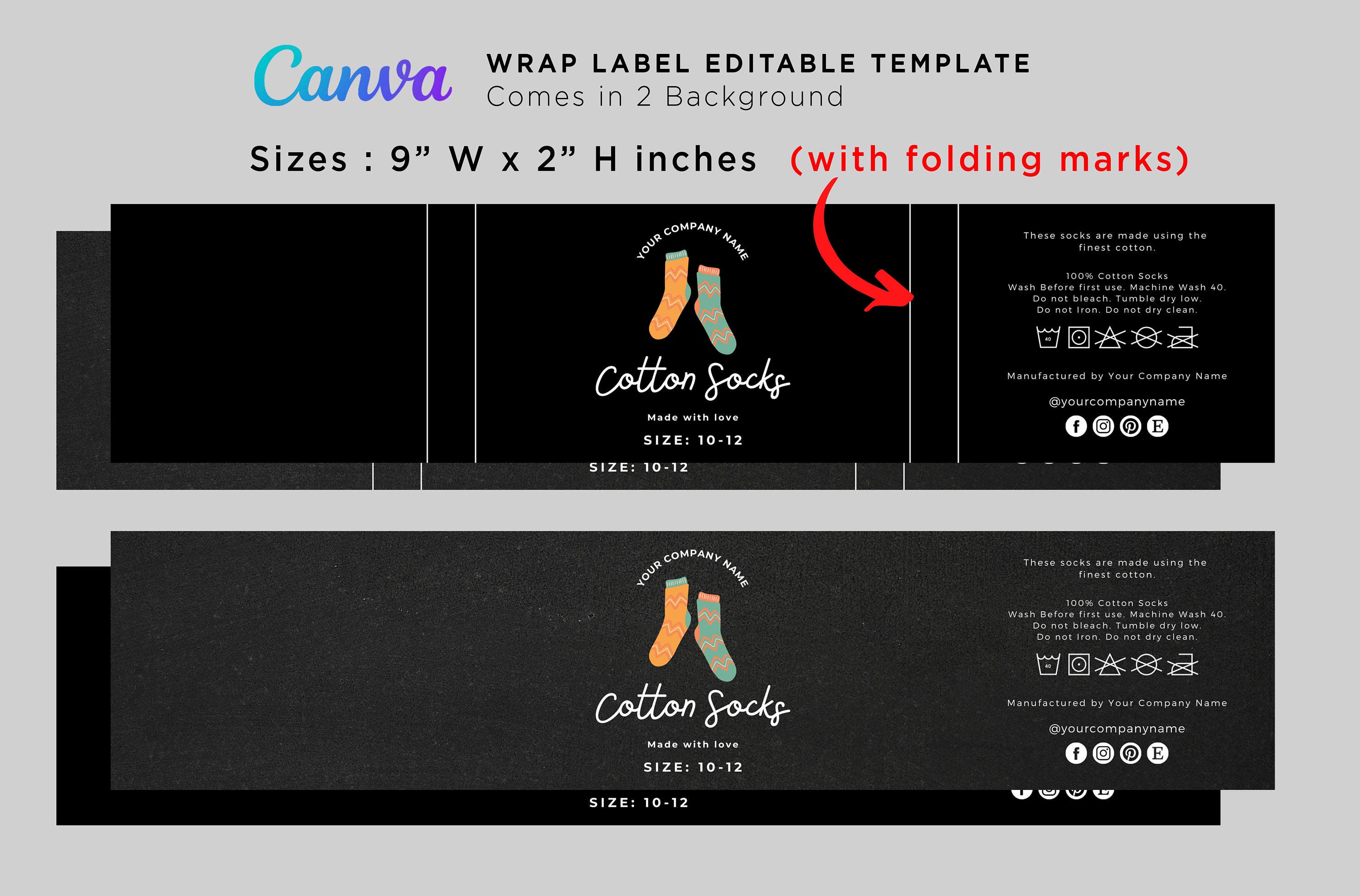 Printable Sock Wrap Labels Black Cotton Socks Label Designs - Etsy
