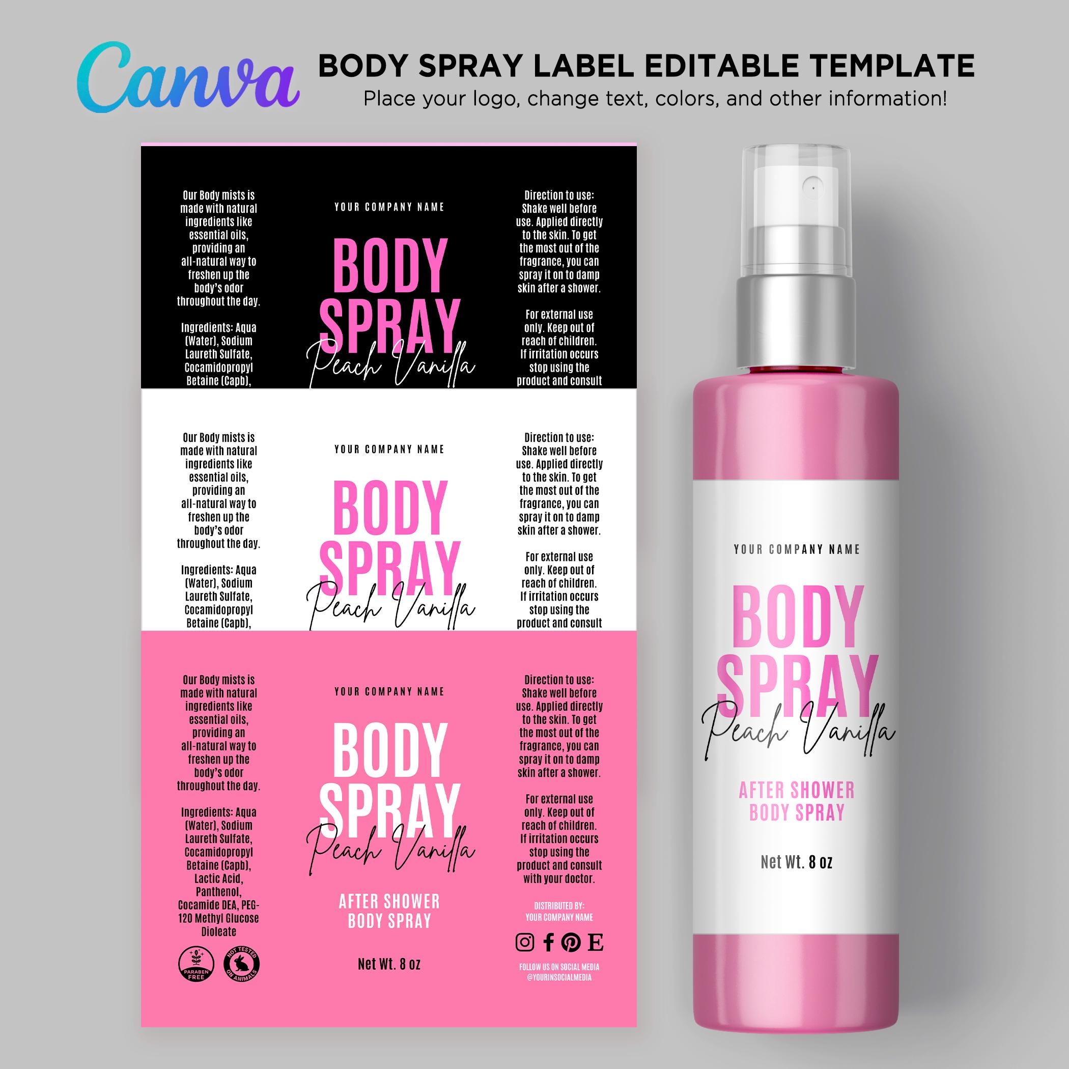 Body Spray Template, Body Spray Labels, Body Perfume Labels, After ...