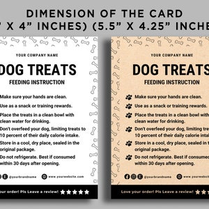 Printable Dog Treats Insert Card, Dog Treats Feeding Instruction, Pet ...