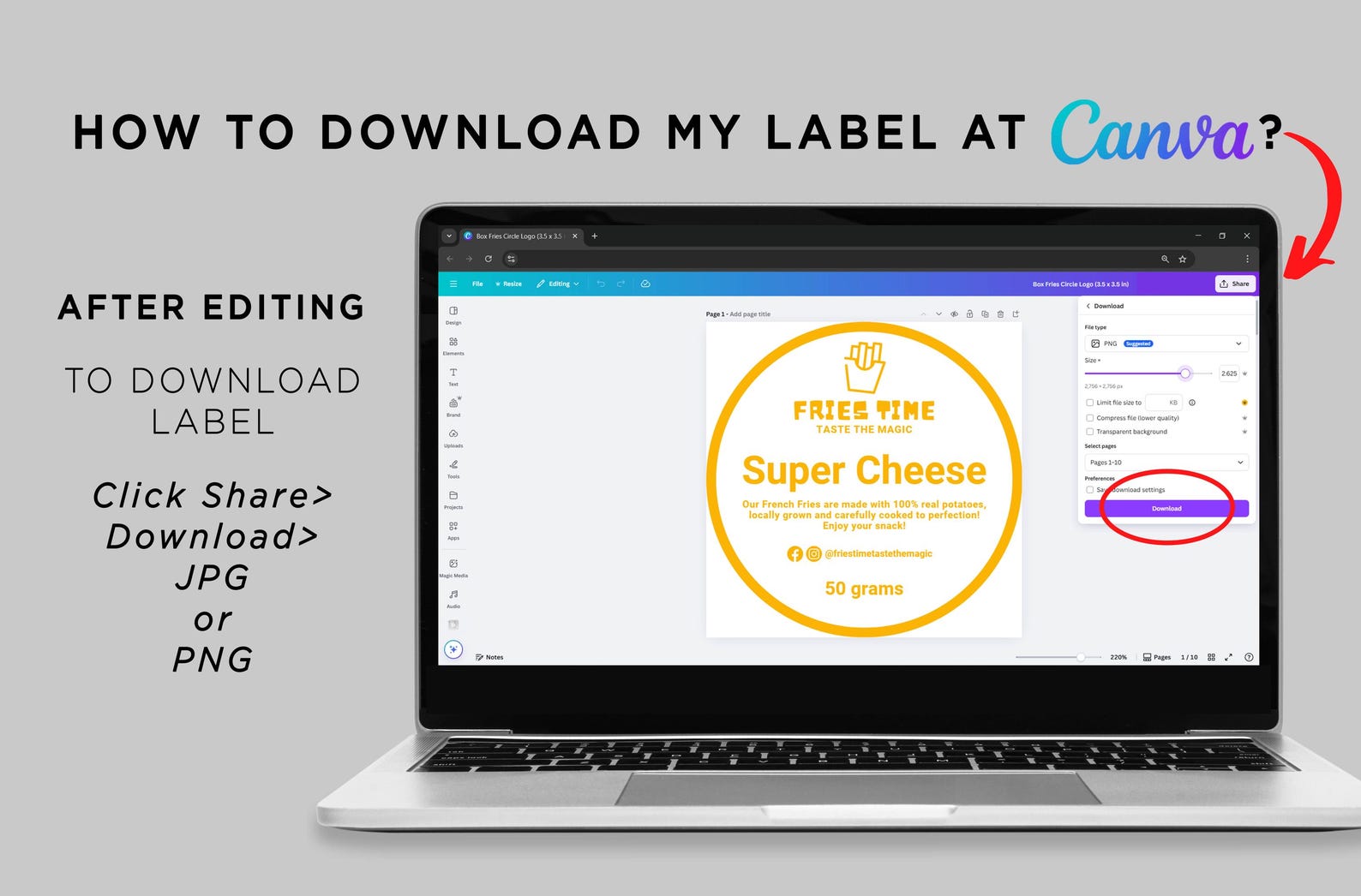 Editable French Fries Logo Template: Canva Label Design (digital ...