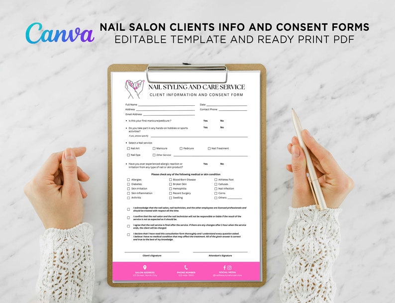 Printable Nail Consent Form, Nail Business Forms, Nail Salon Client ...
