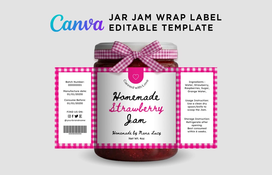 Wrap Labels for Jam, Round Label for Canning Jar, Homemade Jam Labels ...